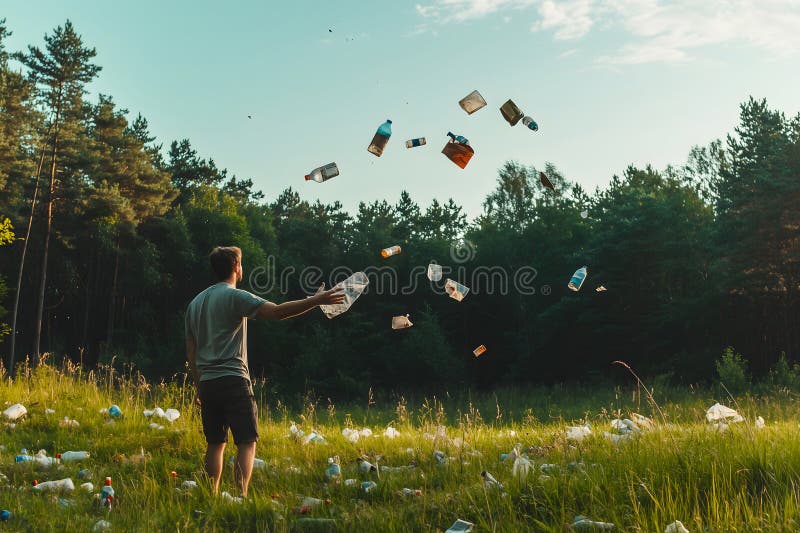 Man Dumping Trash into Nature Stock Illustration - Illustration of food ...