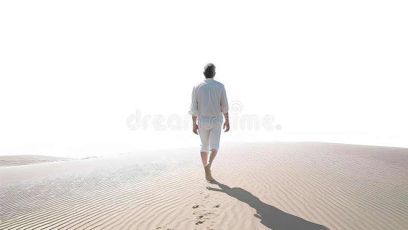 Man in the Dunes, View from Behind. Man Walking on Sand in the Desert ...