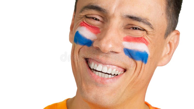 Man with a Dutch Flag Painted on the Face Smiling Stock Photo - Image ...