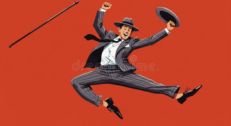 A Man in a Dynamic Jumping Pose Against a Bold Red Background. he S ...