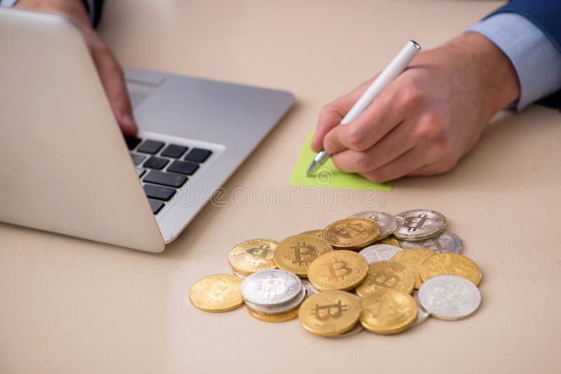 Young Man Earning Money Via Internet in Cryptocurrency Concept Stock ...