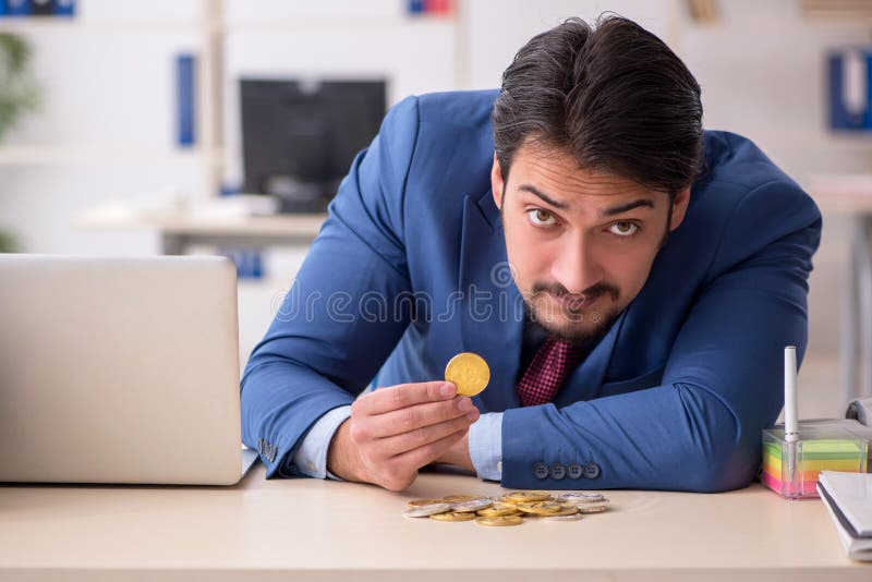 Young Man Earning Money Via Internet in Cryptocurrency Concept Stock ...