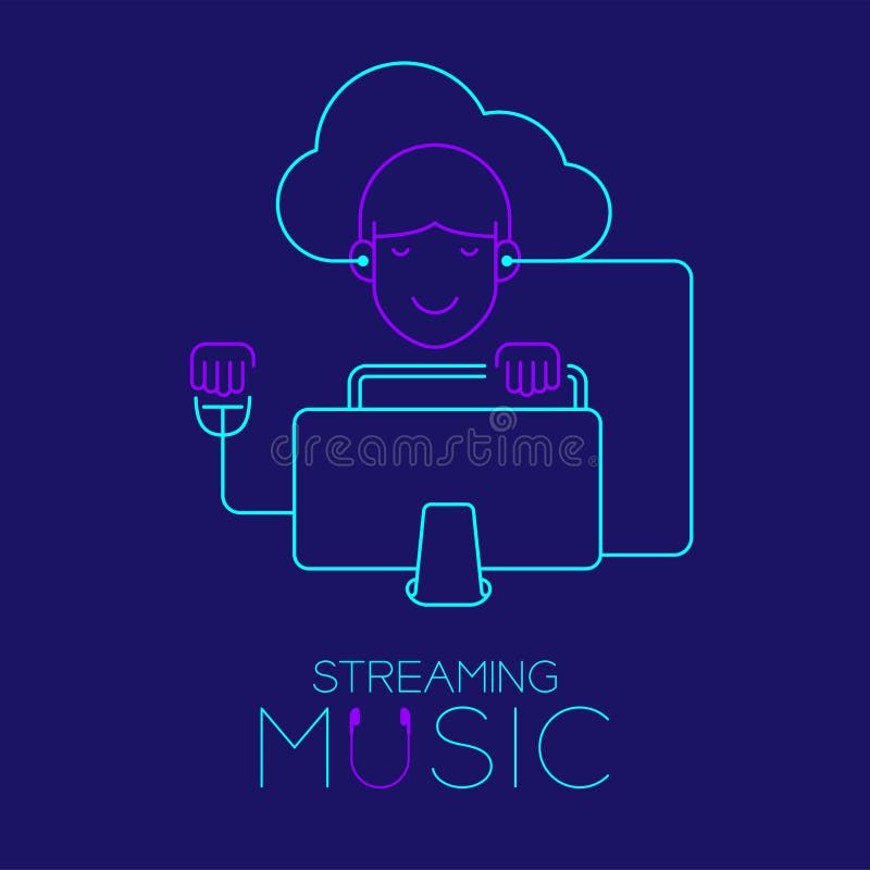 Man with Earphone Cloud Connect, Computer Shape Made from Cable ...