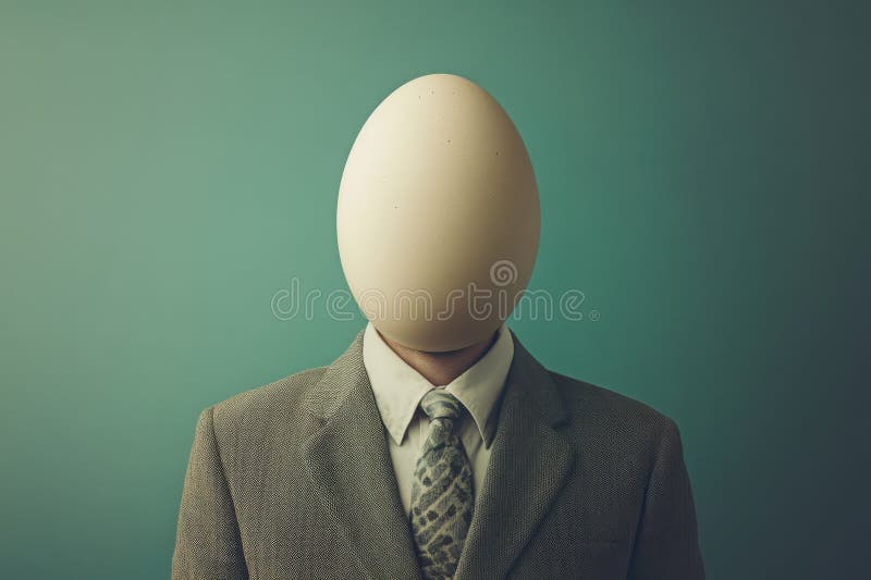 Man with a Easter Egg for a Head Stands Against a Solid Light Studio ...