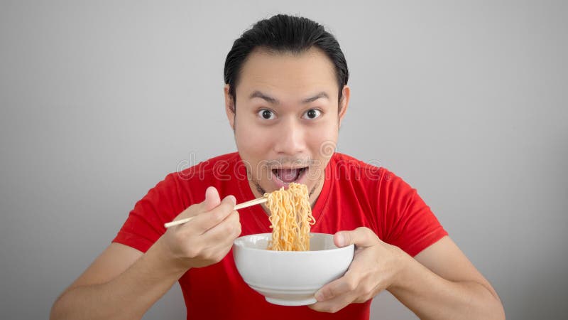 Man eat noodles. stock image. Image of cuisine, girl - 71109657