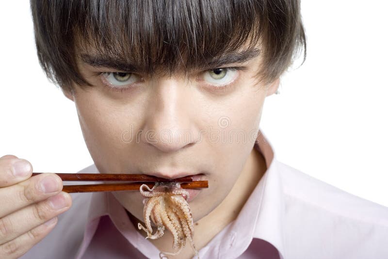 Man eat squid stock image. Image of people, face, funny - 1610017