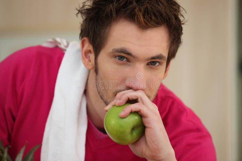 Man eating an apple stock image. Image of lethargy, insulin - 37039839