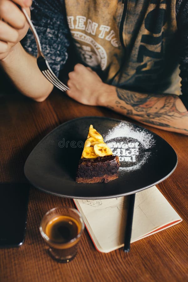 Man Eating Banana Cheesecake Stock Image - Image of eating, banana ...