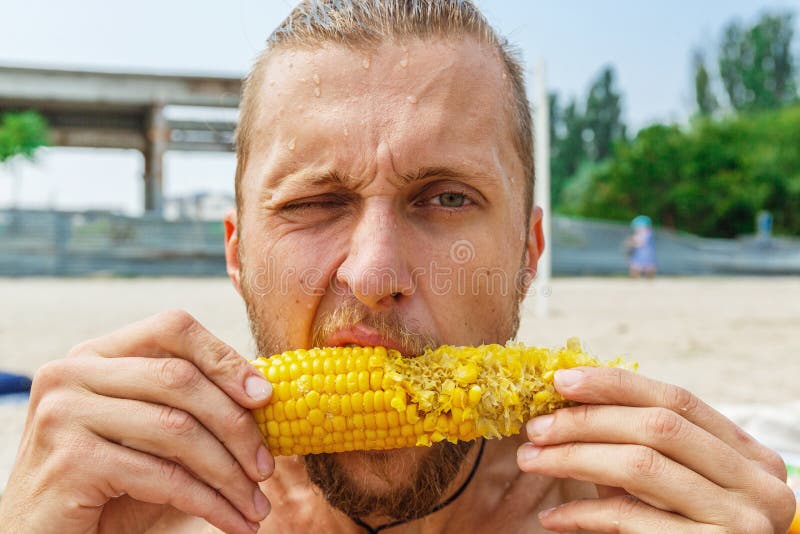 Man is eating corn stock image. Image of healthcare, mouth - 83045605