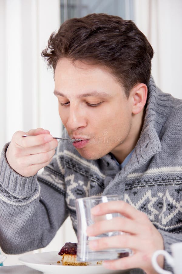 Man Eating a Dessert with a Fork Stock Photo - Image of desire, pastry ...