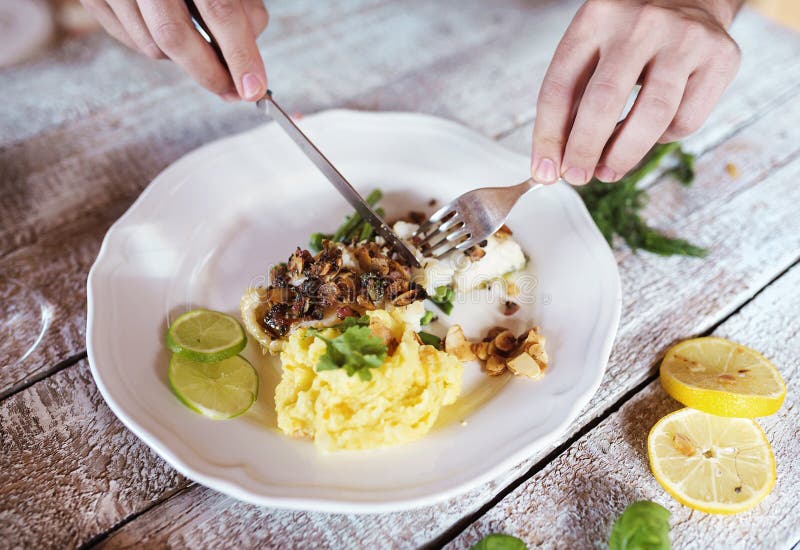 Man eating fish stock photo. Image of dinner, hand, fresh - 62728650