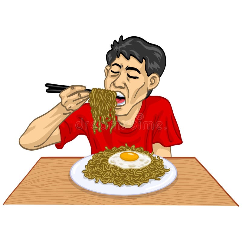 Man Eating Fried Noodle Mie Goreng Vector Illustration Stock Vector ...