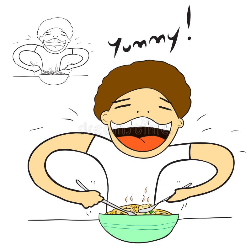 Man Eating with Great Appetite Stock Illustration - Illustration of ...