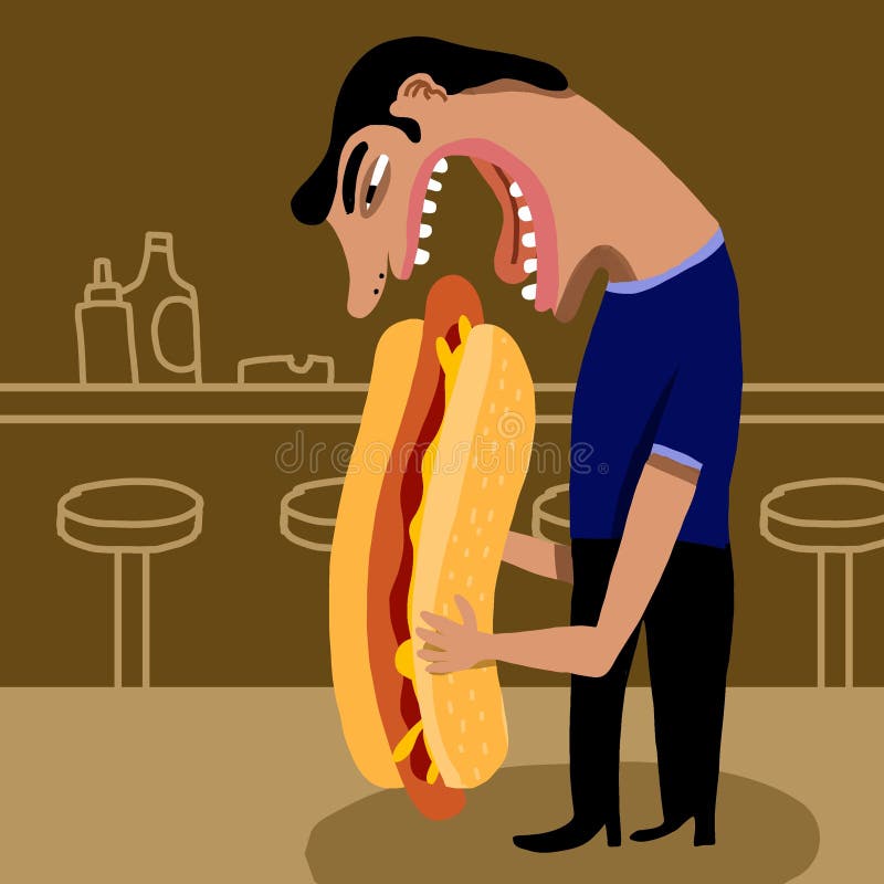 Man eating a hot dog stock vector. Illustration of ketchup - 11454081