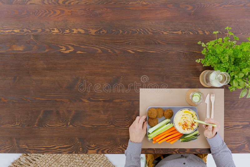 Man Eating Hummus with Falafel Stock Image - Image of blogger, pore ...
