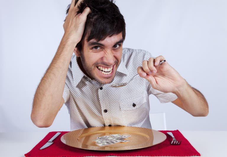 Man Eating Little Dollar Banknote Stock Image - Image of adult ...