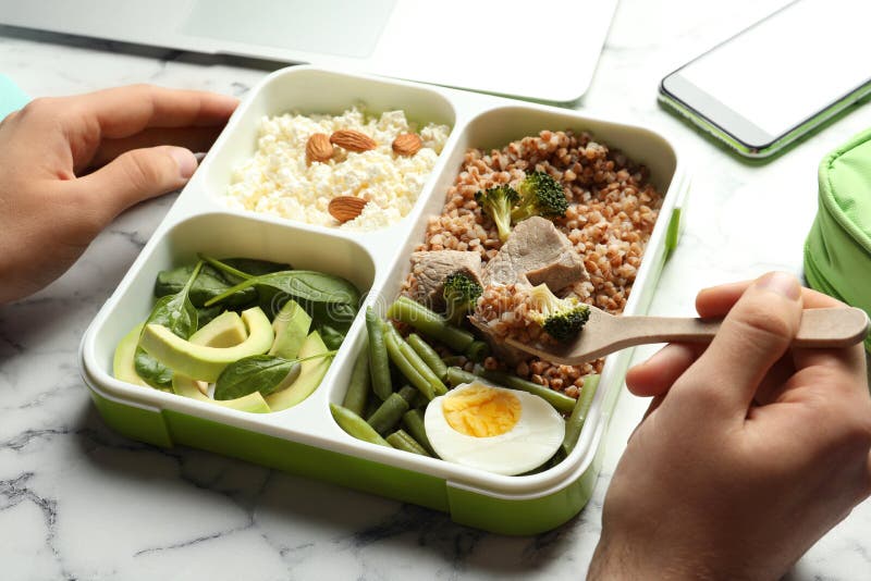 Man Eating Natural Protein Food from Container Stock Image - Image of ...