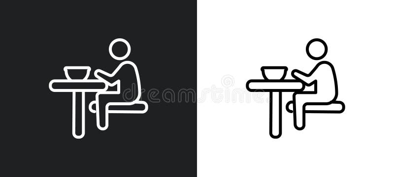 Man Eating Outline Icon in White and Black Colors. Man Eating Flat ...
