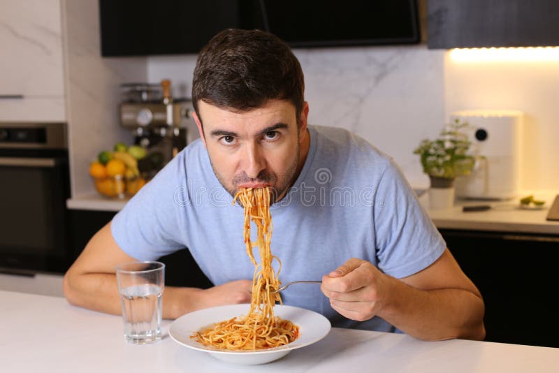 Man Eating Pasta with Bad Manners Stock Image - Image of desire ...