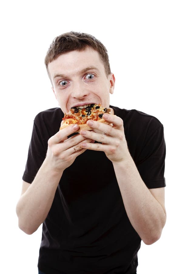 Man eating pizza stock image. Image of unhealthy, studio - 13983883