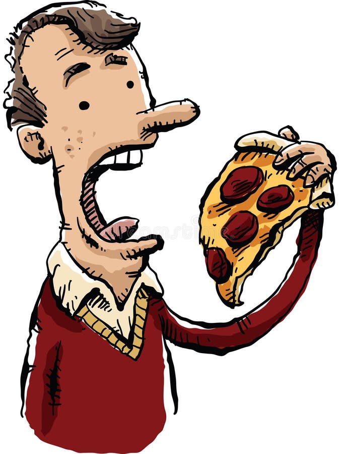 Cartoon Of Man Eating Pizza Stock Vector - Illustration of drawn ...