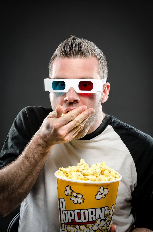 Man Eating Popcorn Wearing 3d Glasses Stock Image - Image of future ...