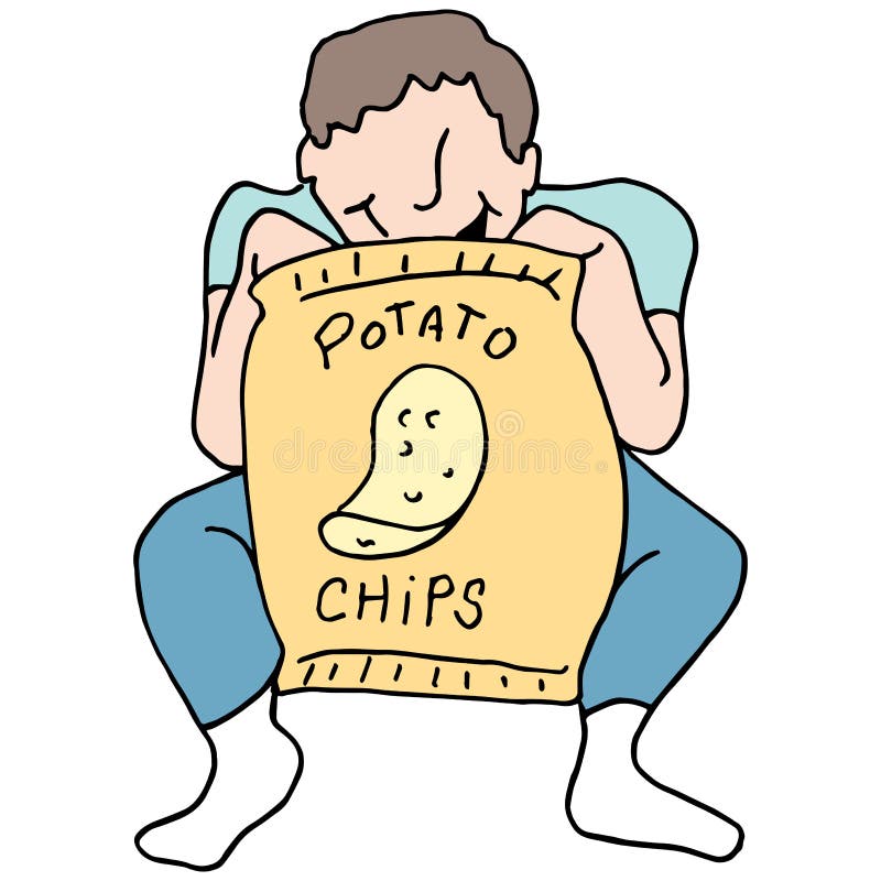 Cartoon People Eating Potato Chips