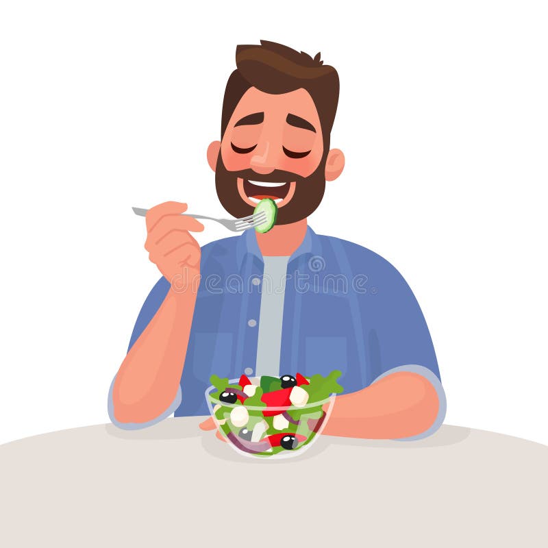 Man is Eating a Salad. Vegetarian. the Concept of Proper Nutrition and ... Man is Eating a Salad. Vegetarian. the Concept of Proper Nutrition and ...