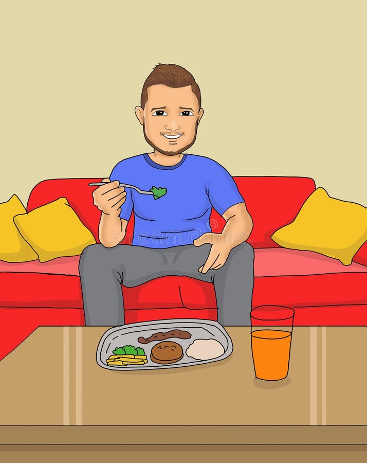 A Man Eating while Sitting on Couch Illustration Stock Illustration ...