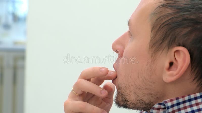 Man is Eating a Slice of Pizza, Side View, Face Close-up. Stock Footage ...