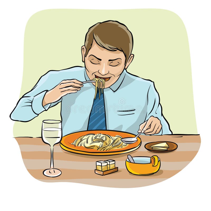 Man eating spaghetti stock vector. Illustration of gourmet - 71492200