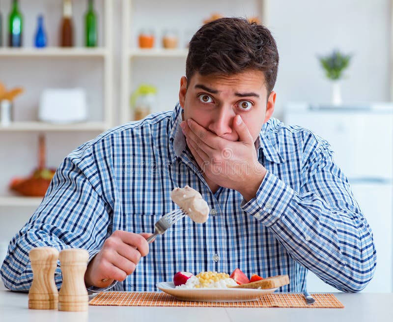 Man Eating Tasteless Food at Home for Lunch Stock Image - Image of ...