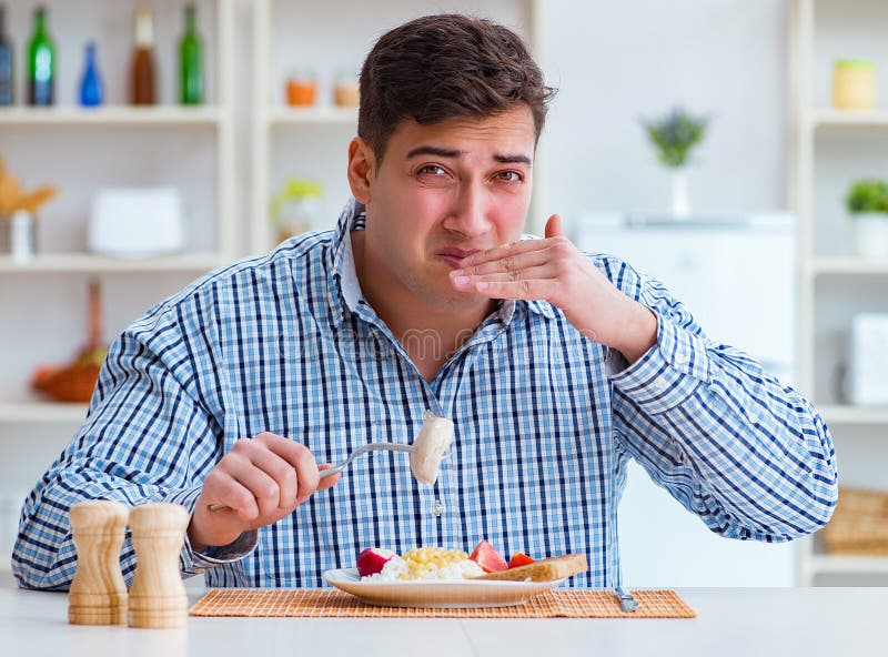 Man Eating Tasteless Food at Home for Lunch Stock Image - Image of ...