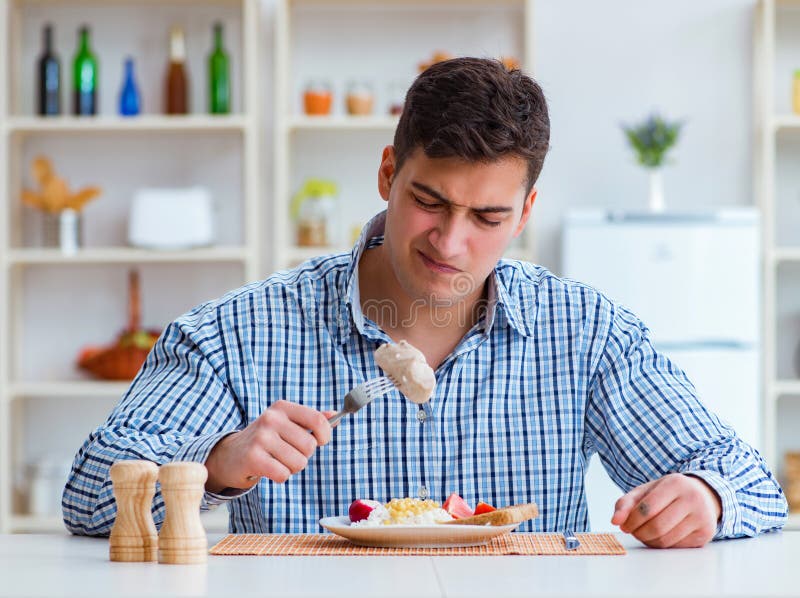 Man Eating Tasteless Food at Home for Lunch Stock Image - Image of ...
