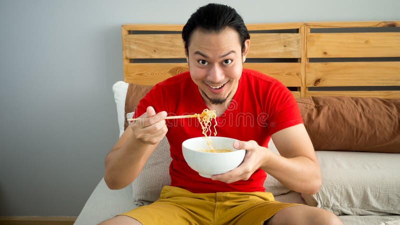 Man Eats Noodles Stock Image Image Of Breakfast Eating 65496153