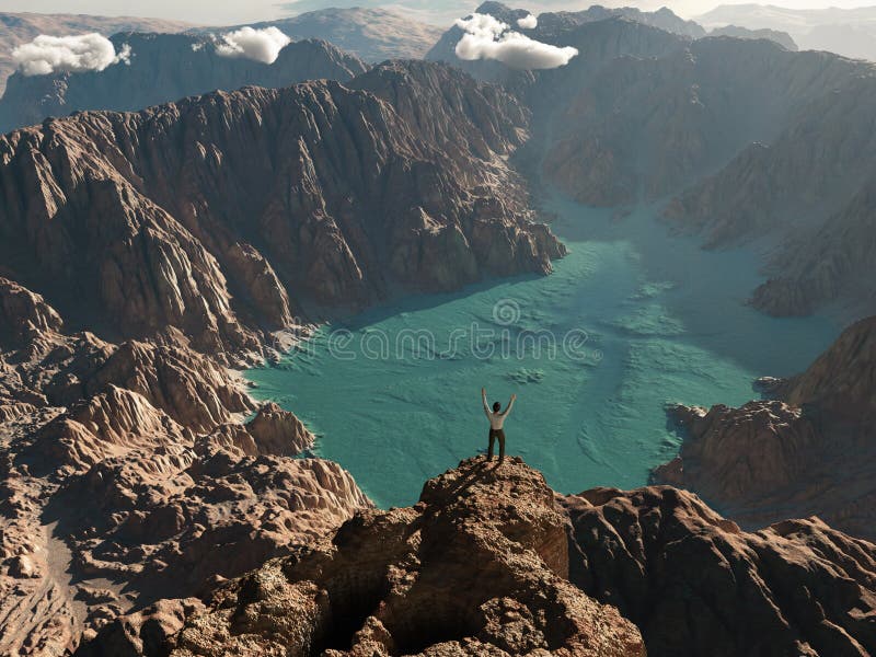 Man on the edge of canyon stock illustration. Illustration of person ...