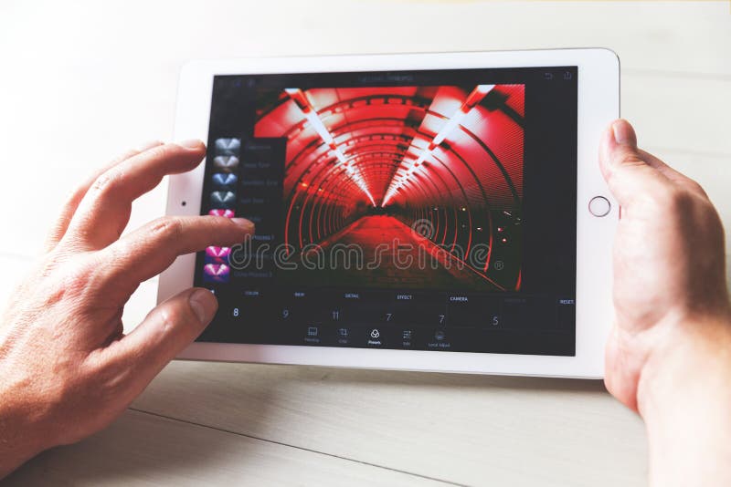 Man Editing Photo on Tablet Computer Editorial Stock Photo - Image of ...