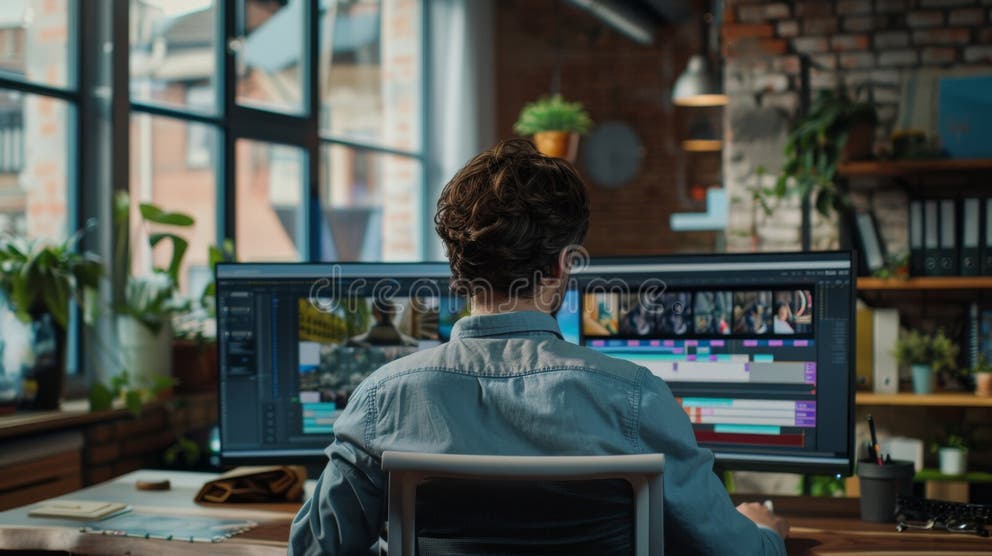 The Man Editing Video. AI Generated Stock Photo - Image of office ...