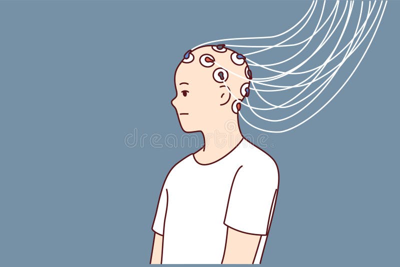 Man with Electrodes Connected To Head To Study Brain Activity and Work ...