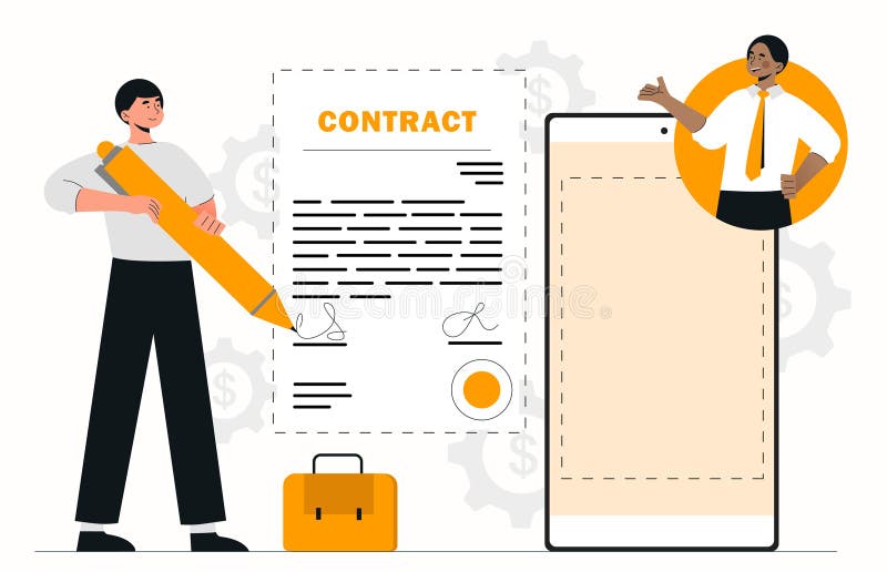 Man with Electronic Contract Stock Illustration - Illustration of ...