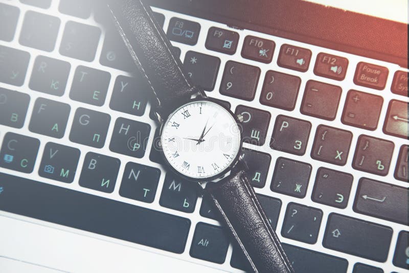 Man Elegant Watch on Computer Keyboard Stock Photo - Image of elegant ...