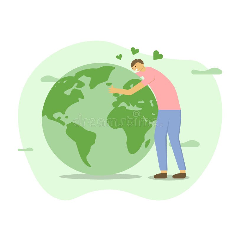 Man Embracing Planet Earth. Love for the Planet Stock Vector ...