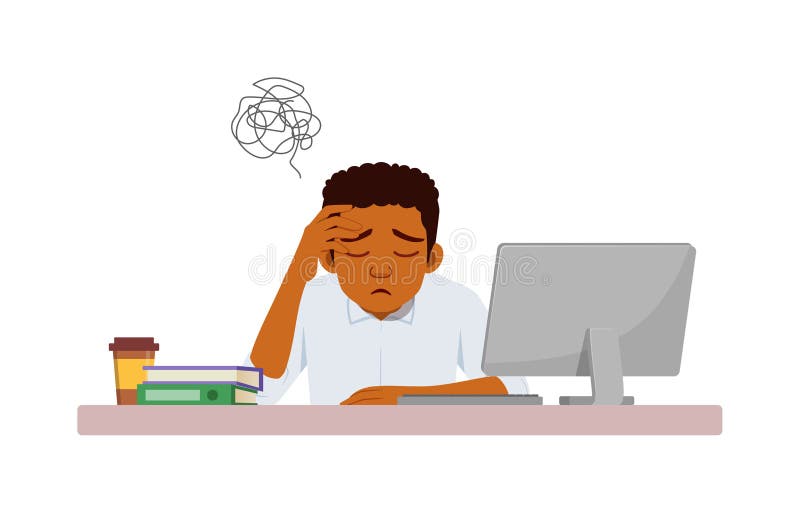 Man Employee Sit in Desk Working on Office and Feeling Confused Stock ...