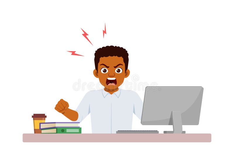 Man Employee Sit in Desk Working on Office and Screaming Stock Vector ...