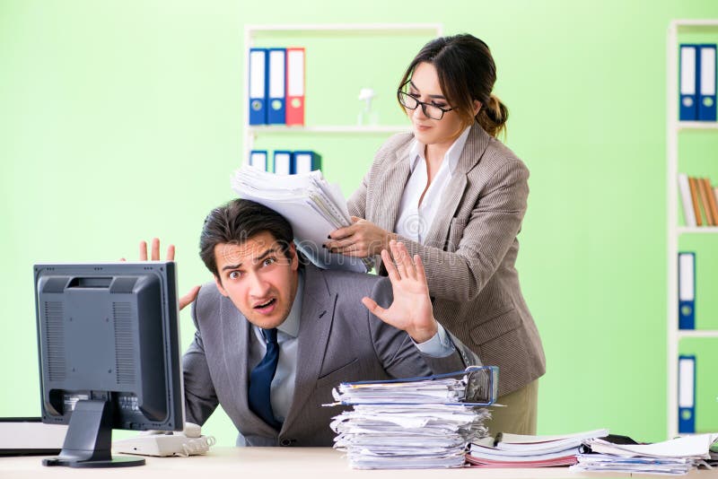 The Man Employee Suffering from Excessive Work Stock Image - Image of ...
