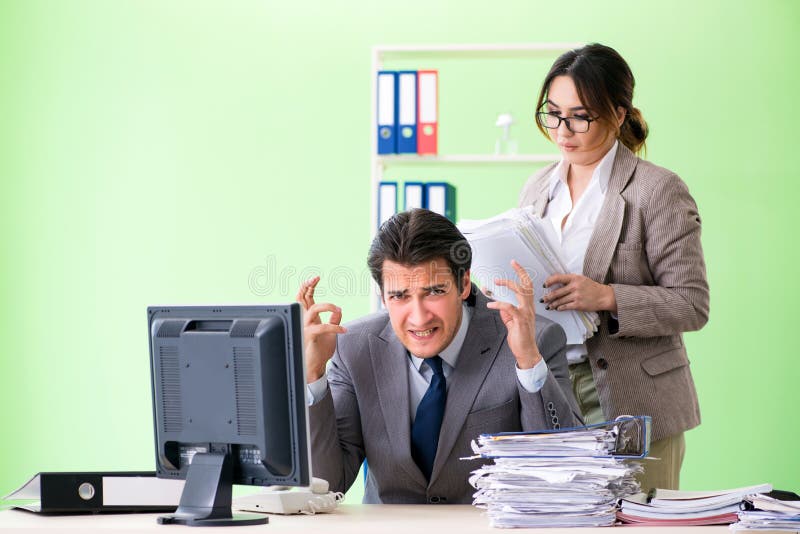 The Man Employee Suffering from Excessive Work Stock Image - Image of ...