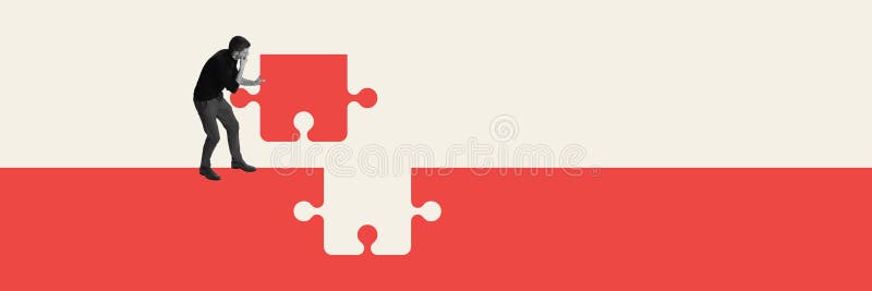 Man, Employee with Thoughtful Face Placing Puzzle in Correct Place ...