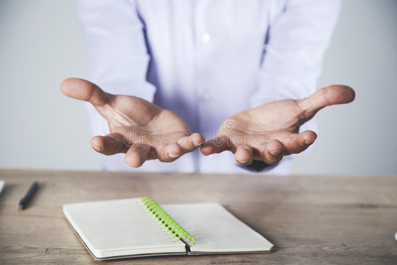 Man Empty Hand with Notepad Stock Image - Image of information, blank ...