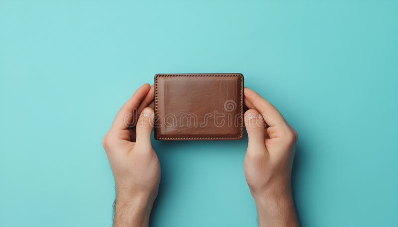 Man with Empty Wallet on Light Blue Background, Closeup. Space for Text ...