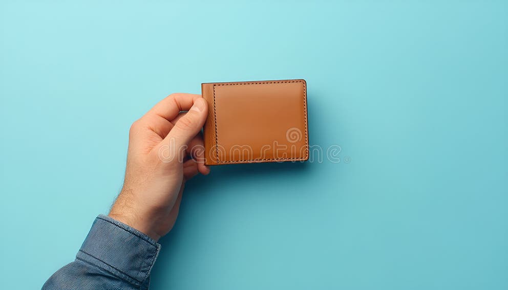Man with Empty Wallet on Light Blue Background, Closeup. Space for Text ...
